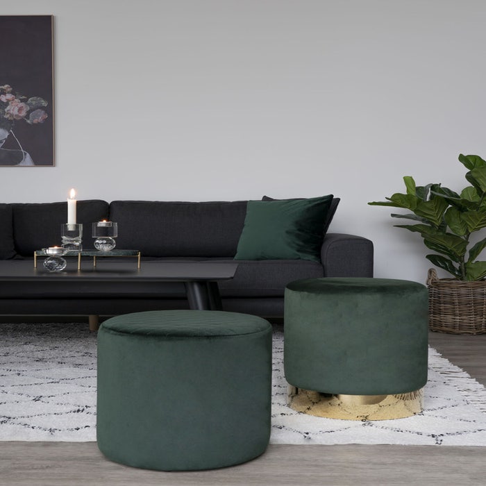 Jip velvet poef donkergroen - Ø 34 cm | Gewoonstijl