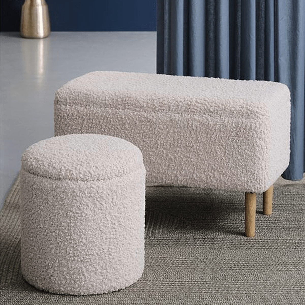 Sem teddy poef gebroken wit - met opbergruimte - Ø 36 cm | Gewoonstijl