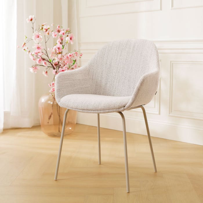 Nora-Mae eetkamerstoel beige gemêleerd - wit onderstel | Gewoonstijl