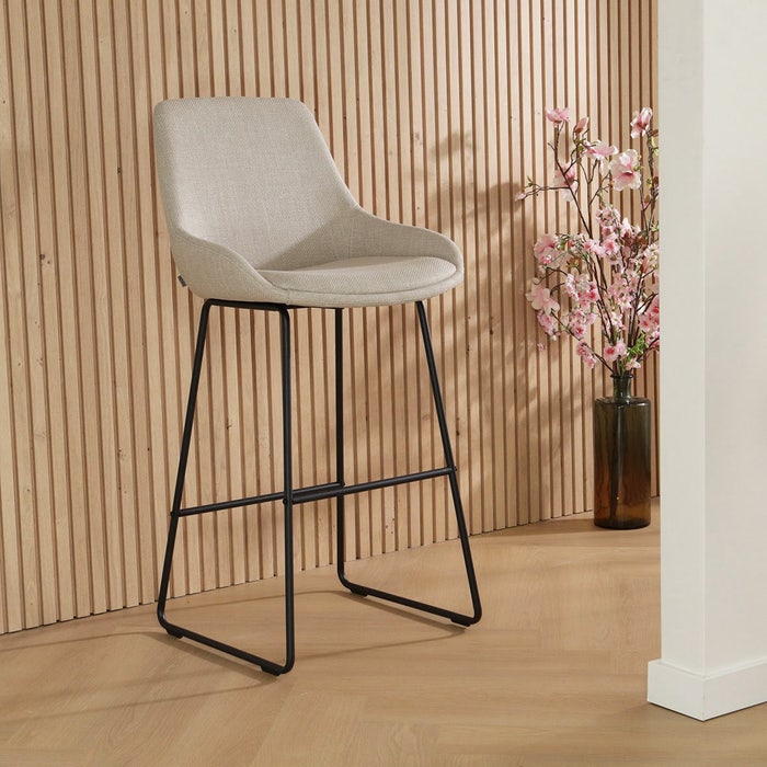 Nino-Isa barkruk beige - zwart onderstel - 65 cm | Gewoonstijl