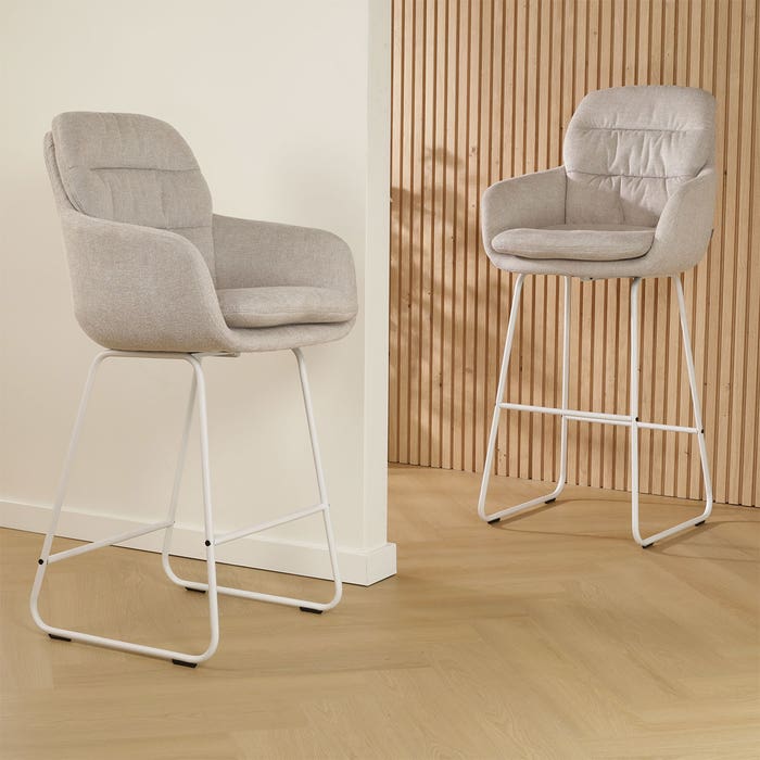 Nino-Mia barkruk beige - wit onderstel - 65 cm | Gewoonstijl